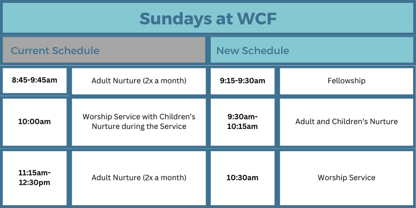 Sunday Schedule Update Announcement | Washington Community Fellowship